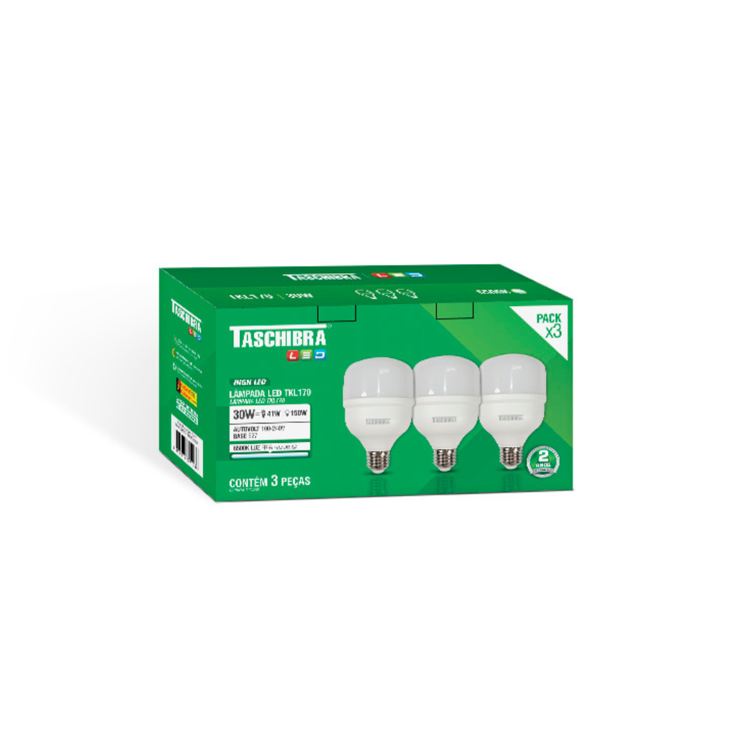 Kit 3 Lâmpadas LED TKL 170 / 30W 6500K - Taschibra